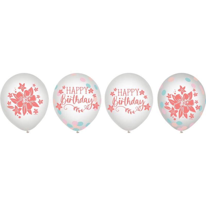 Free Spirit Happy Birthday Confetti & Latex Balloons - 30cm - 6 pk