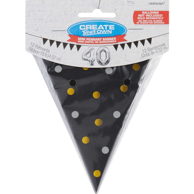 Black Metallic Dots Mini Paper Pennant Banner | Express Party Supplies