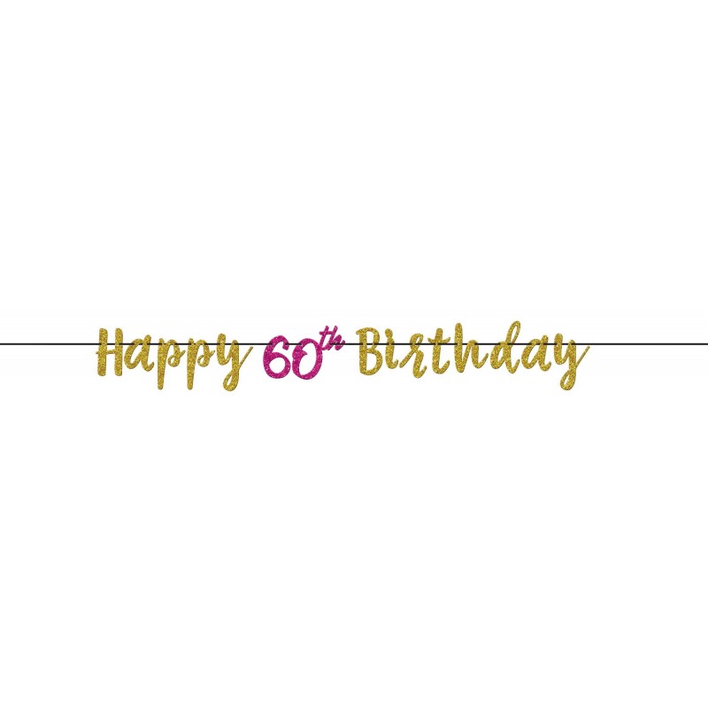 Pink & Gold Milestone Letter Happy 60th Birthday Banner 3.65m