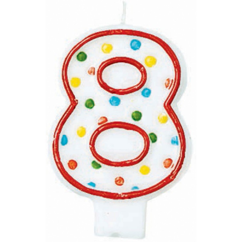 Number 8 Party Supplies - Candle Polka Dots Flat