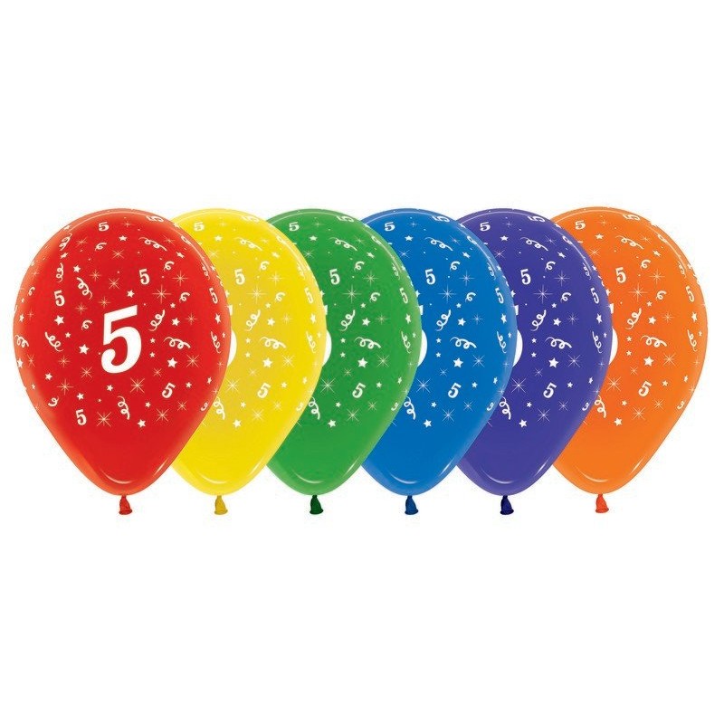 Number 5 Party Decorations - Latex Balloons Crystal Multi Colour 30cm