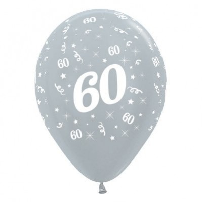 Teardrop Satin Pearl Silver 60th Birthday Latex Balloons 30cm 25pk