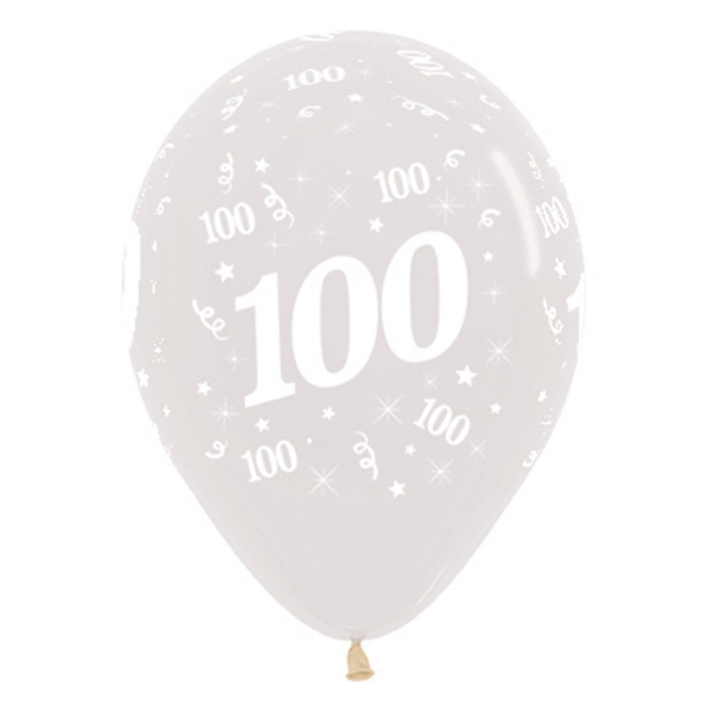 100th Birthday Crystal Clear Teardrop Latex Balloons - 30cm - 25 pk