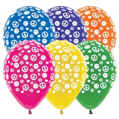 Teardrop Crystal Feeling Groovy & 60's Peace Love Latex Balloons 25pk