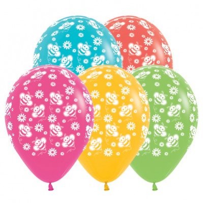 Teardrop Tropical Multi Colour Bumble Bee Flowers Latex Balloons 25pk