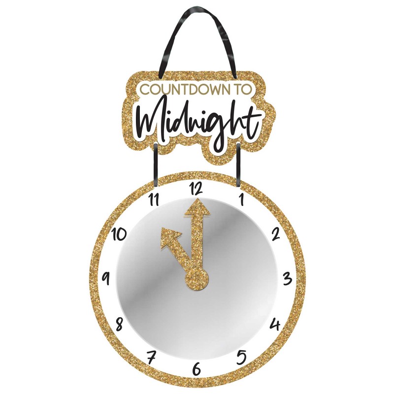 New Year Gold Glittered Countdown to Midnight Mirror Clock Sign