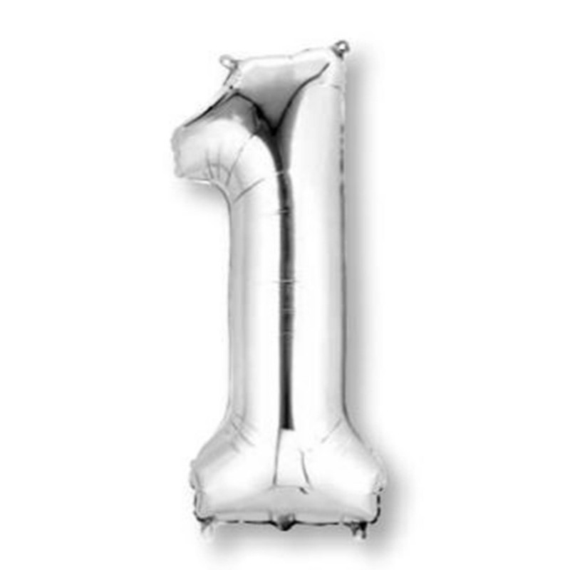 Number 1 Party Decorations - Shaped Balloon SuperShape Silver 86cm