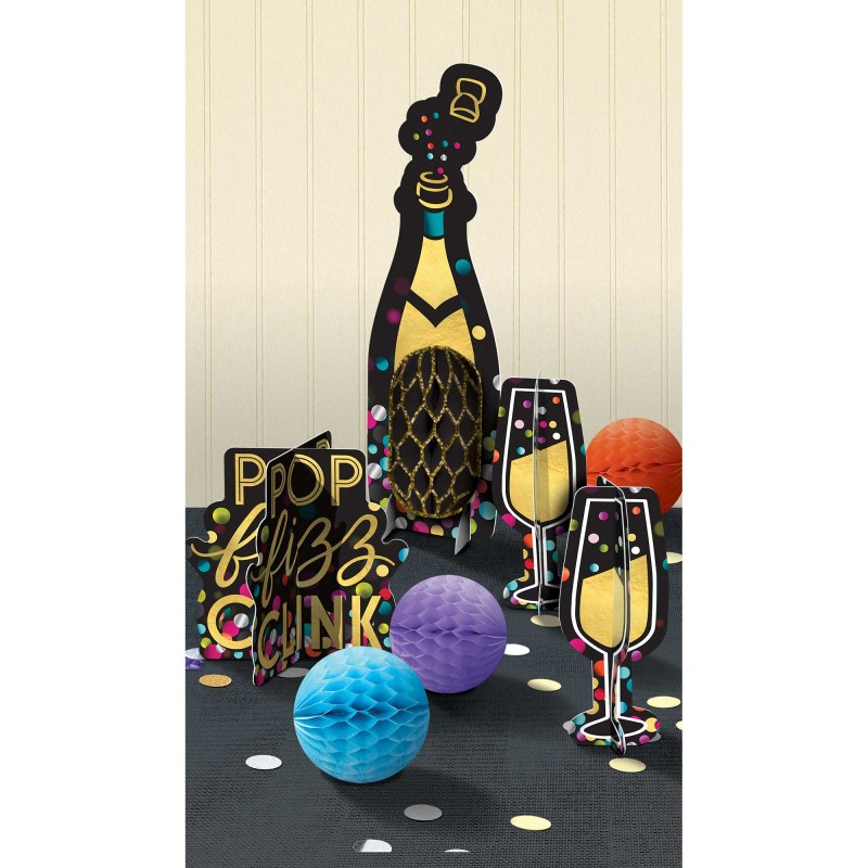 New Year Pop Fizz Clink Colourful Confetti Table Decorating Kit
