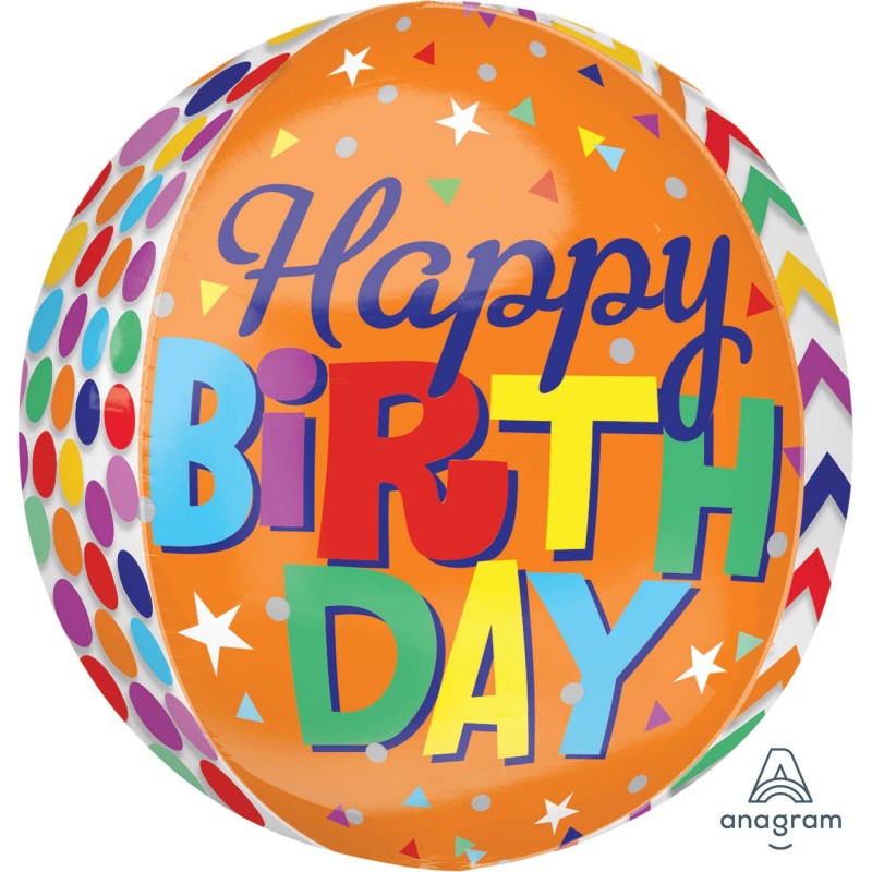 Orbz XL Patterns Happy Birthday! Shaped Balloon 38cm x 40cm