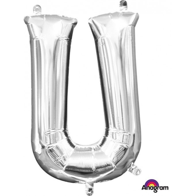 Silver CI: Letter U Shaped Balloon 40cm | Express Party Supplies