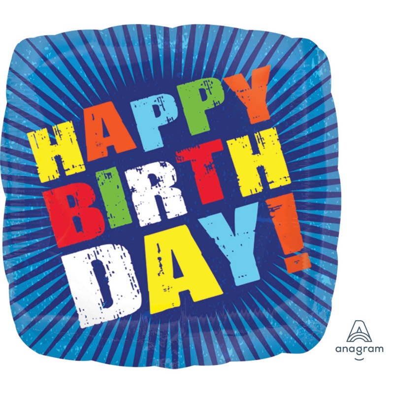 Square Bursts Standard HX Happy Birthday! Shaped Balloon 45cm