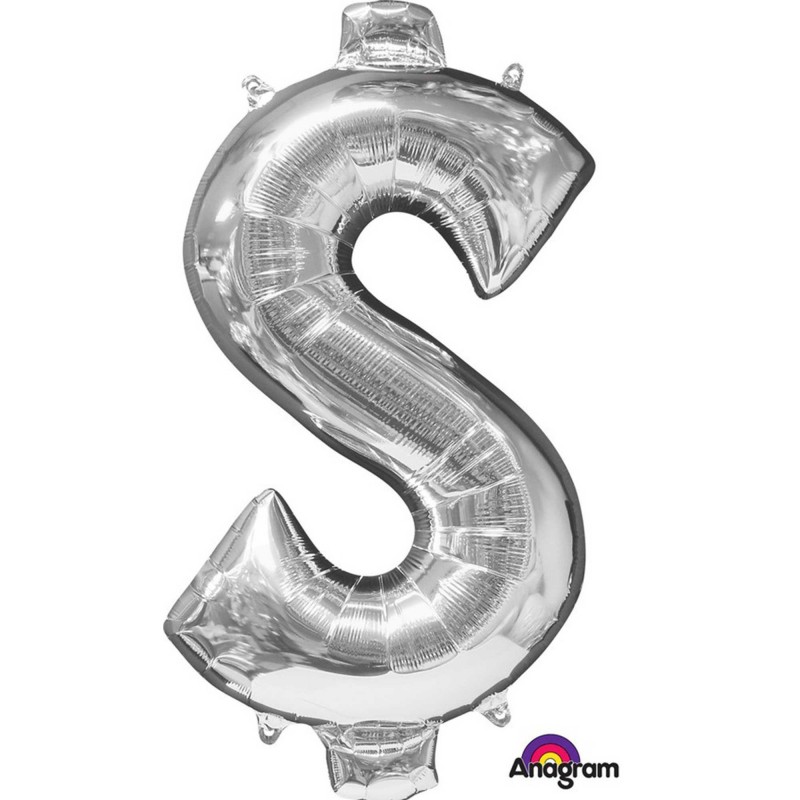 Silver Dollar Sign Shaped Balloon - 76cm x 81cm