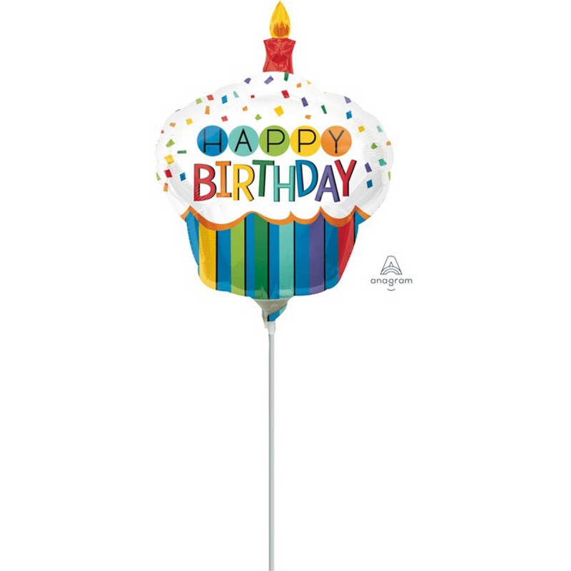 Standard HX Rainbow Cupcake Happy Birthday Shaped Balloon