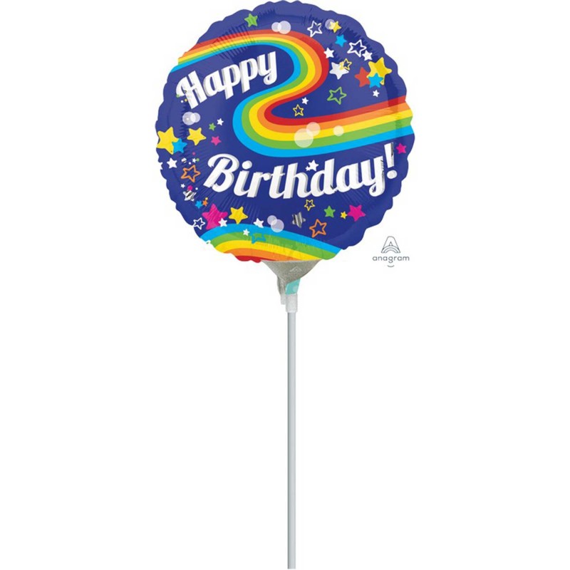 Round Colourful Rainbow Fun Happy Birthday Foil Balloon 22cm