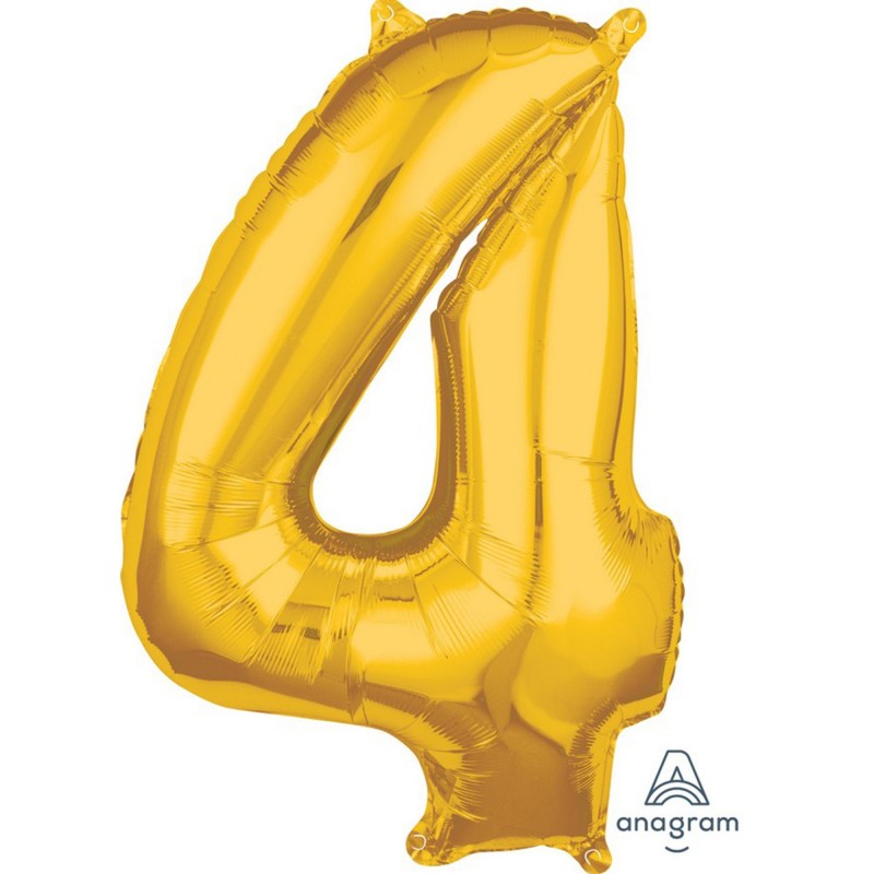 Number 4 Party Decorations - Shaped Balloon Mid-Size Gold 66cm