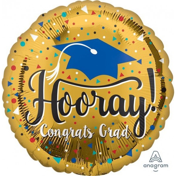 Round Gold Graduation Standard HX Hooray! Congrats Grad Foil Balloon
