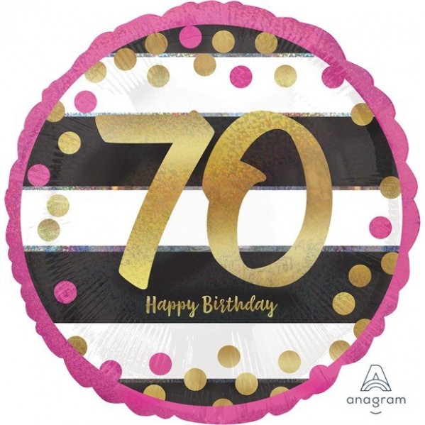 70th Birthday Pink & Gold Milestone Round Foil Balloon - 45cm