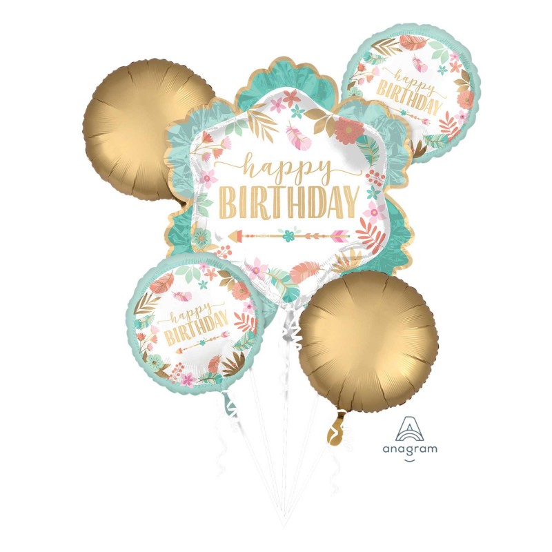 Boho Girl Bouquet Happy Birthday to You! Foil Balloons Pack of 5