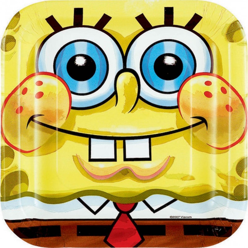 Square SpongeBob Paper Lunch Plates 17cm Pack of 8