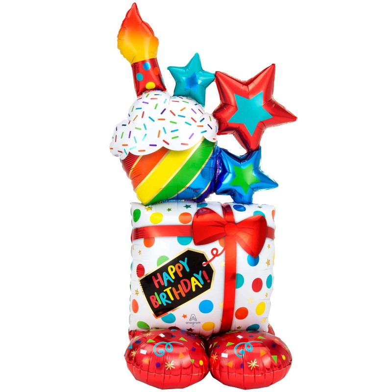 Happy Birthday Stacked Icons AirLoonz Shaped Balloon - 71cm x 139cm