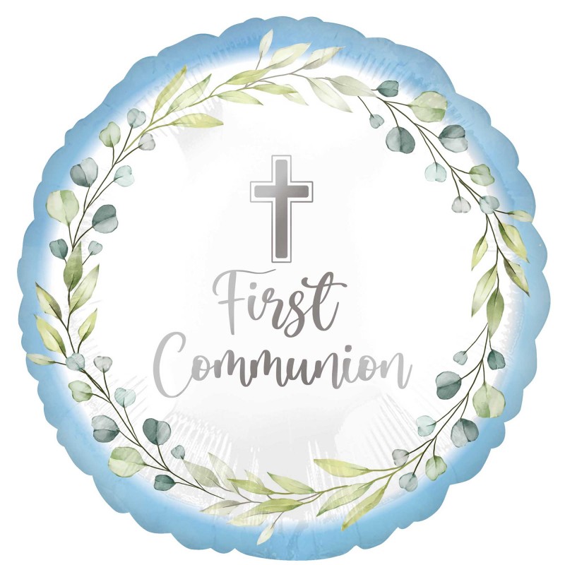 Blue First Communion Round Foil Balloon - 45cm