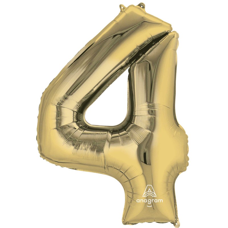 White Gold Number 4 Shaped Balloon - 86cm | Express Party Supplies