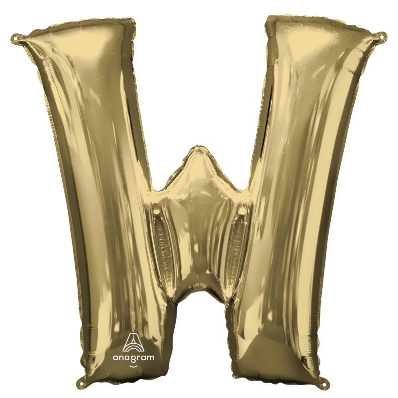 White Gold Letter W Shaped Balloon - 63cm x 83cm