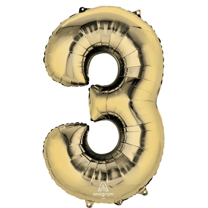 White Gold Number 3 Shaped Balloon - 86cm | Express Party Supplies