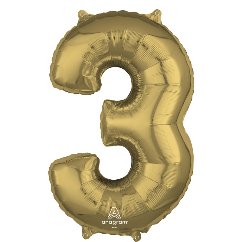 Number 3 White Gold Shaped Balloon - 66cm | Express Party Supplies