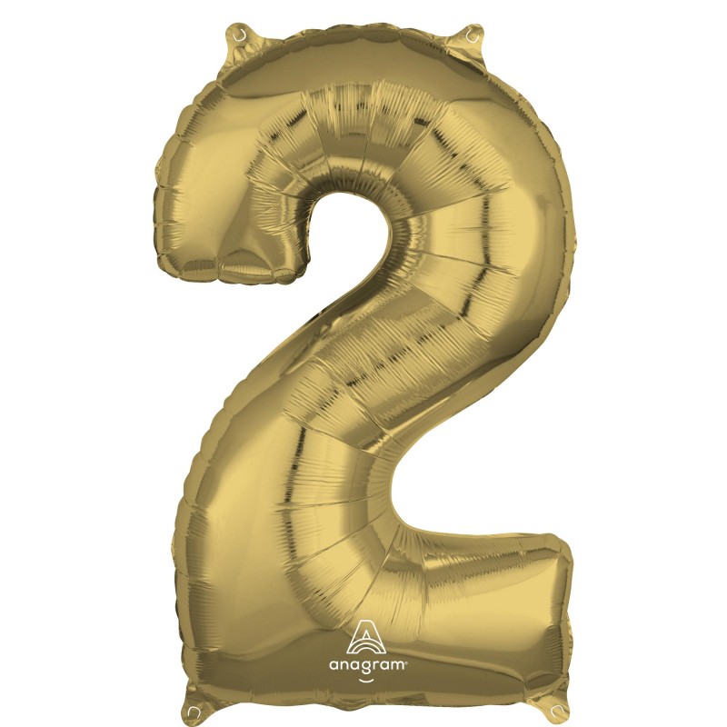 Number 2 White Gold Shaped Balloon - 66cm | Express Party Supplies