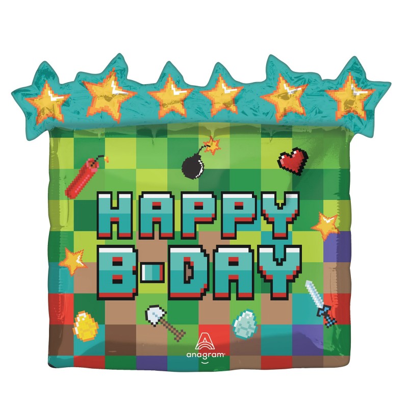 Minecraft TNT Happy B-Day TNT Pixel Party Shaped Balloon - 63cm x 58cm