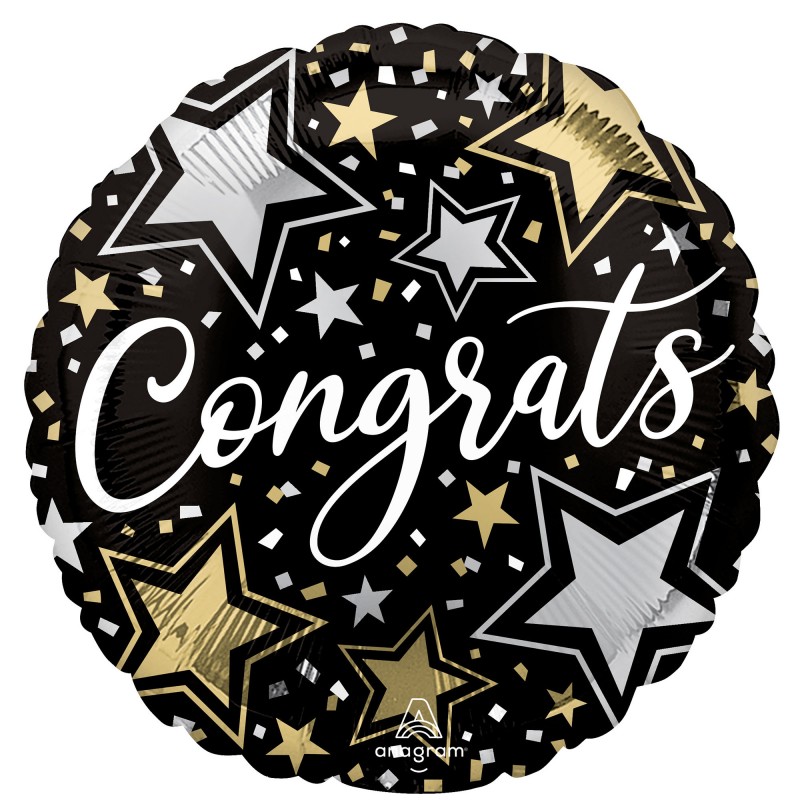Congratulations Congrats Stars Round Foil Balloon - 45cm