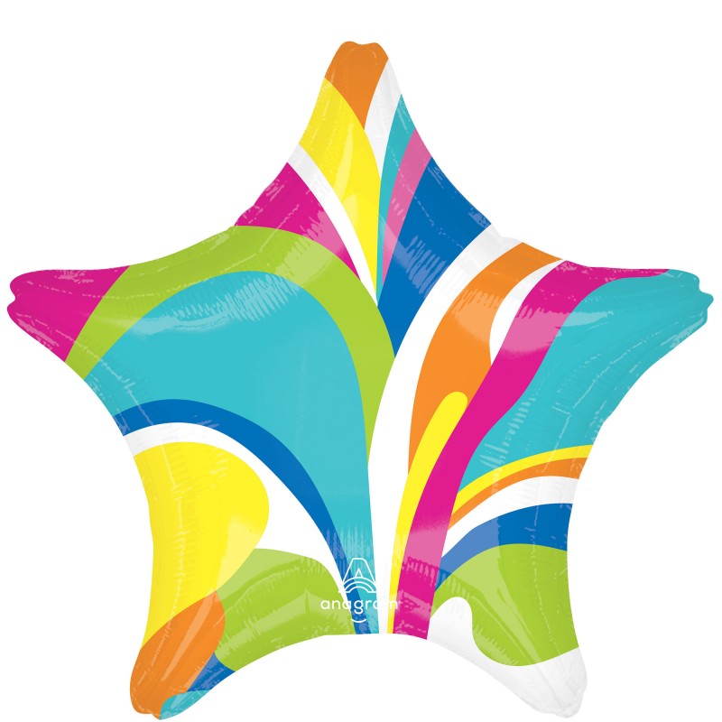 Vibrant Multi Colours Macro Marble Star Shaped Balloon - 45cm
