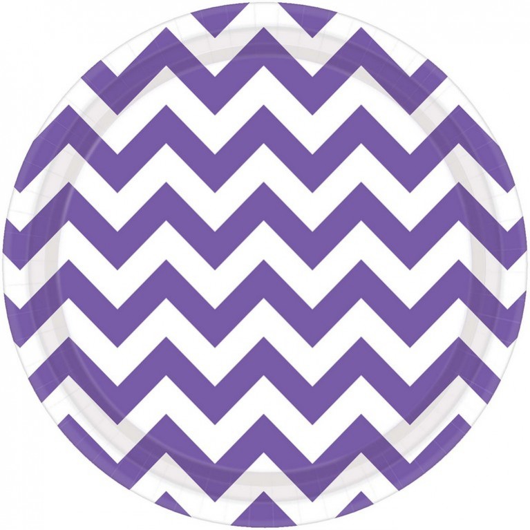 Chevron Design New Purple Round Dinner Plates - 23cm - 8 pk