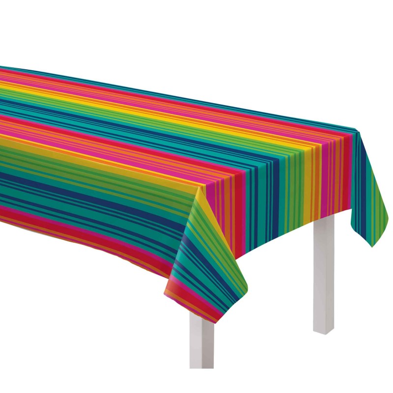 Mexican Fiesta Serape Striped Flannel Backed Vinyl Table Cover