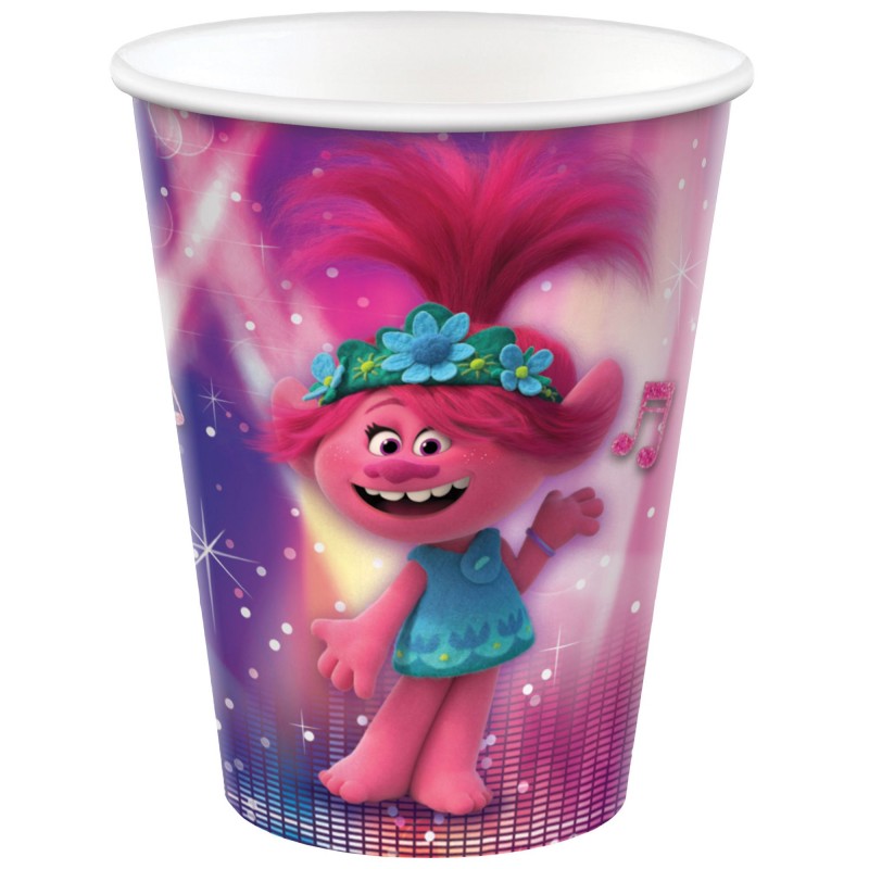 Trolls World Tour Paper Cups 266ml Pack of 8 | Express Party Supplies