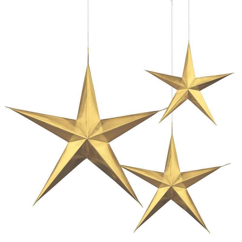 Gold 3D Star Hanging Decorations Pack of 3 | Express Party Supplies