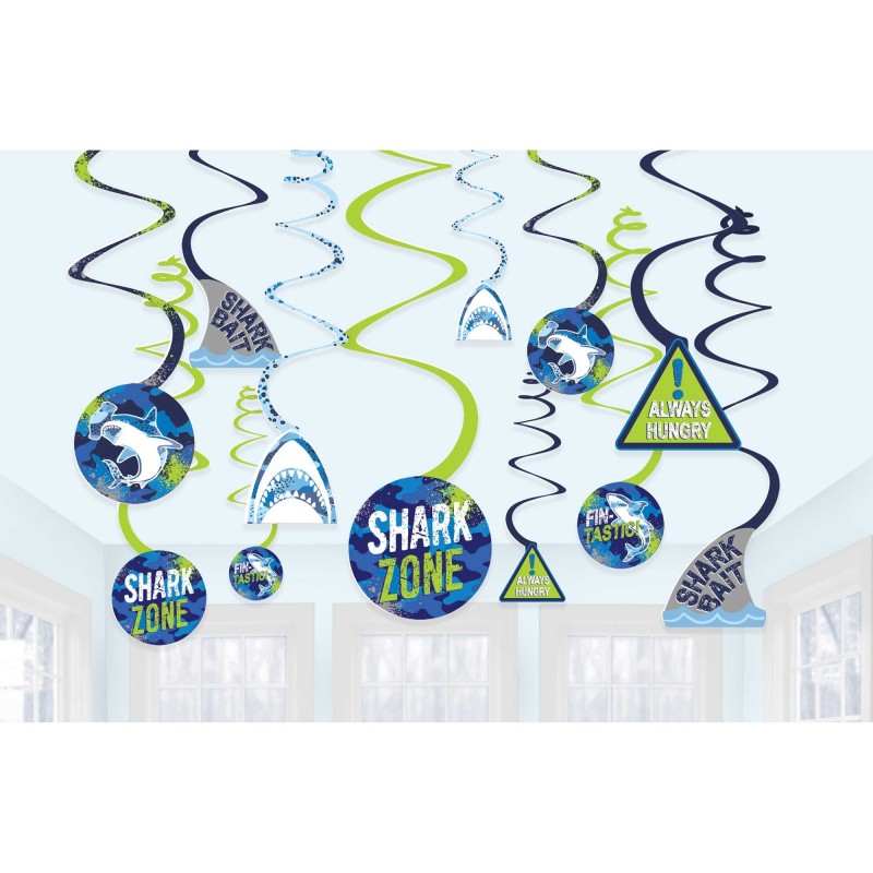Shark Splash Party Decorations - Hanging Decorations Spiral Swirls