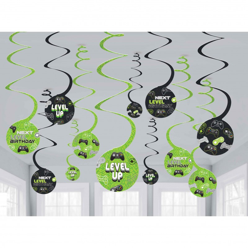 Level Up Gaming Party Decorations - Hanging Decorations Spiral Swirls