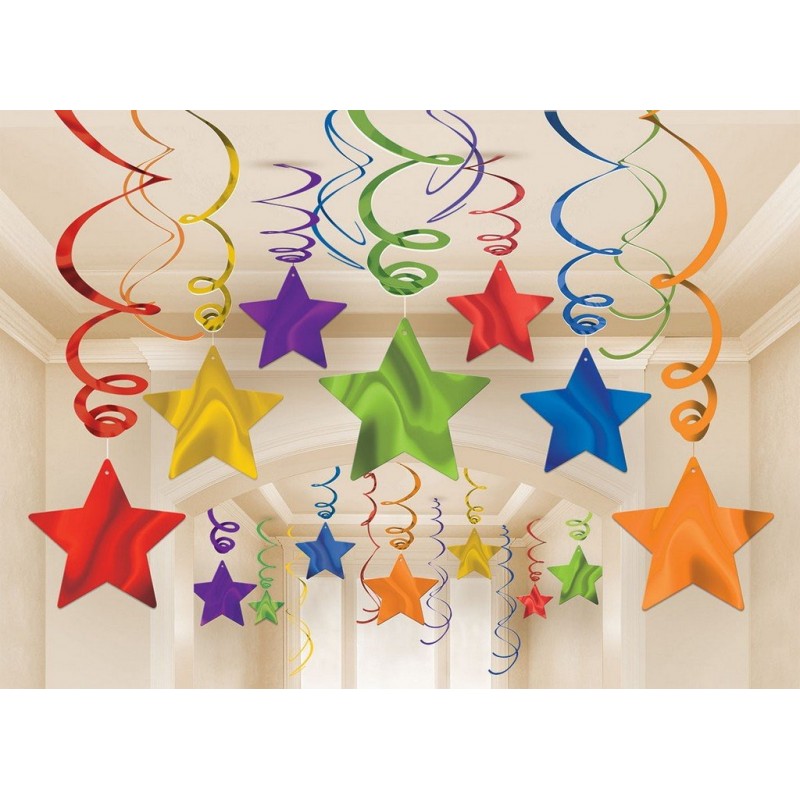 Rainbow Shooting Stars Swirl Hanging Decorations Pack of 30