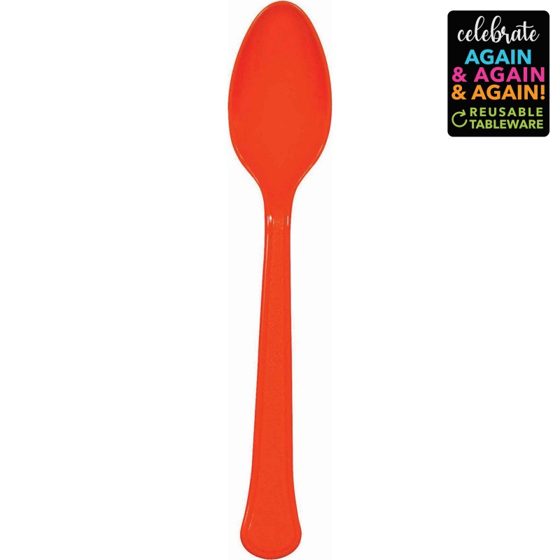 Orange Premium Extra Heavy Weight Reusable Plastic Spoons
