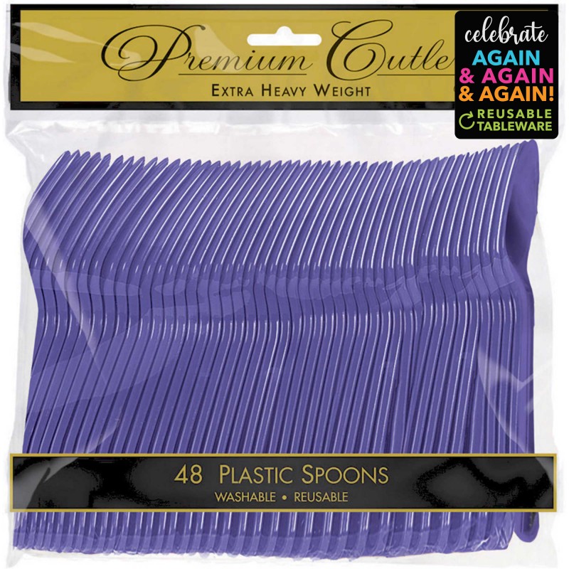 New Purple Premium Extra Heavy Weight Reusable Plastic Spoons