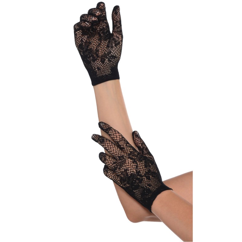 Black Floral Net Gloves | Express Party Supplies