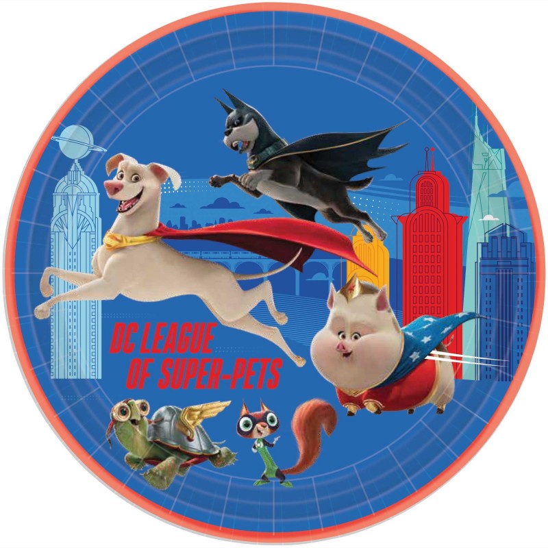 Happy Birthday DC Super Hero Pets Round Dinner Plates