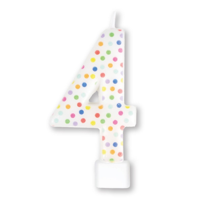 Number 4 Rainbow Dots Moulded Candle | Express Party Supplies
