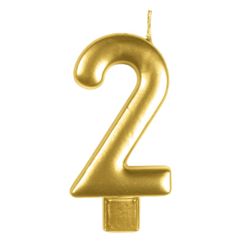 Number 2 Gold Moulded Candle | Express Party Supplies