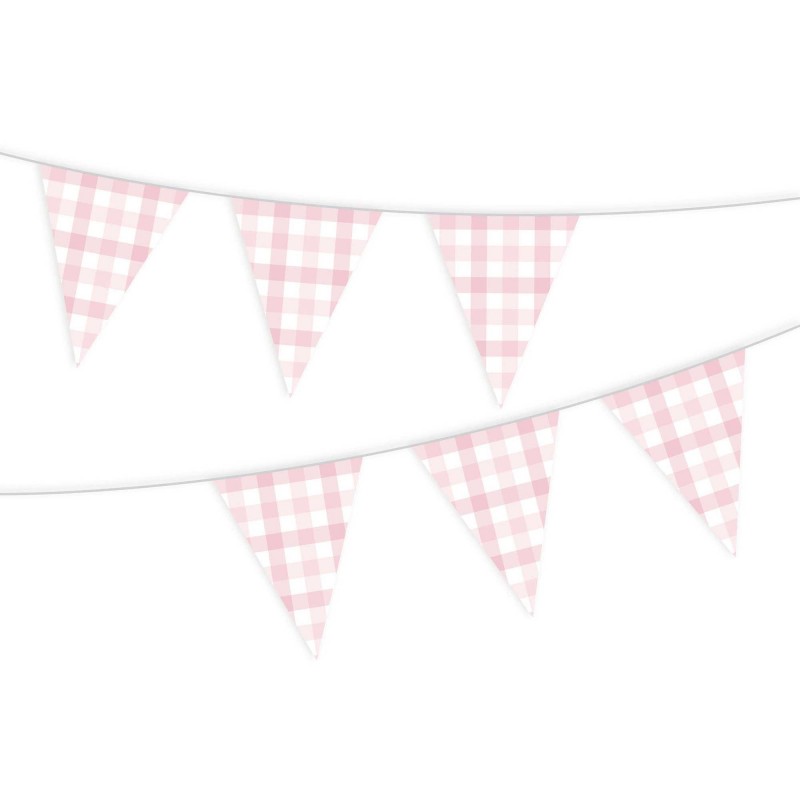 Gingham Pastel Pink Bunting Banner | Express Party Supplies