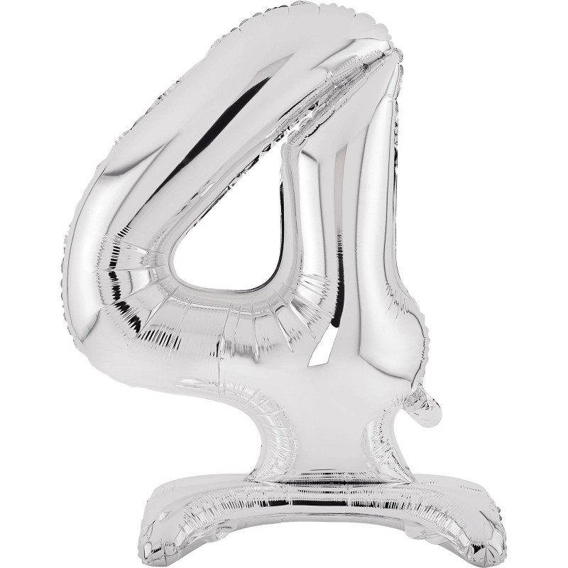 Number 4 Large Standing Silver Shaped Balloon - 76cm