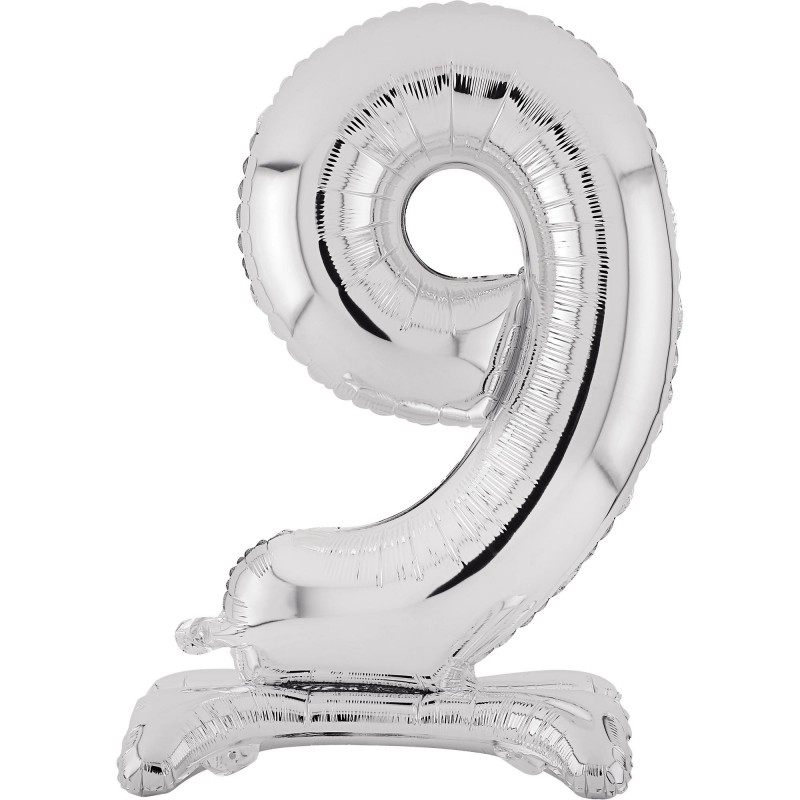 Number 9 Large Standing Silver Shaped Balloon - 76cm