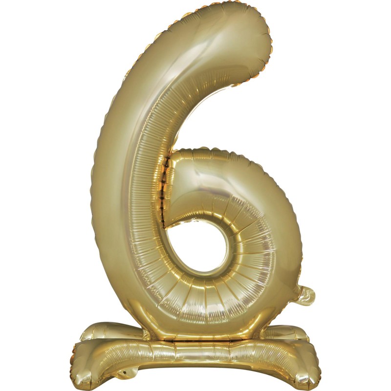 Number 6 Large Standing White Gold Shaped Balloon - 76cm